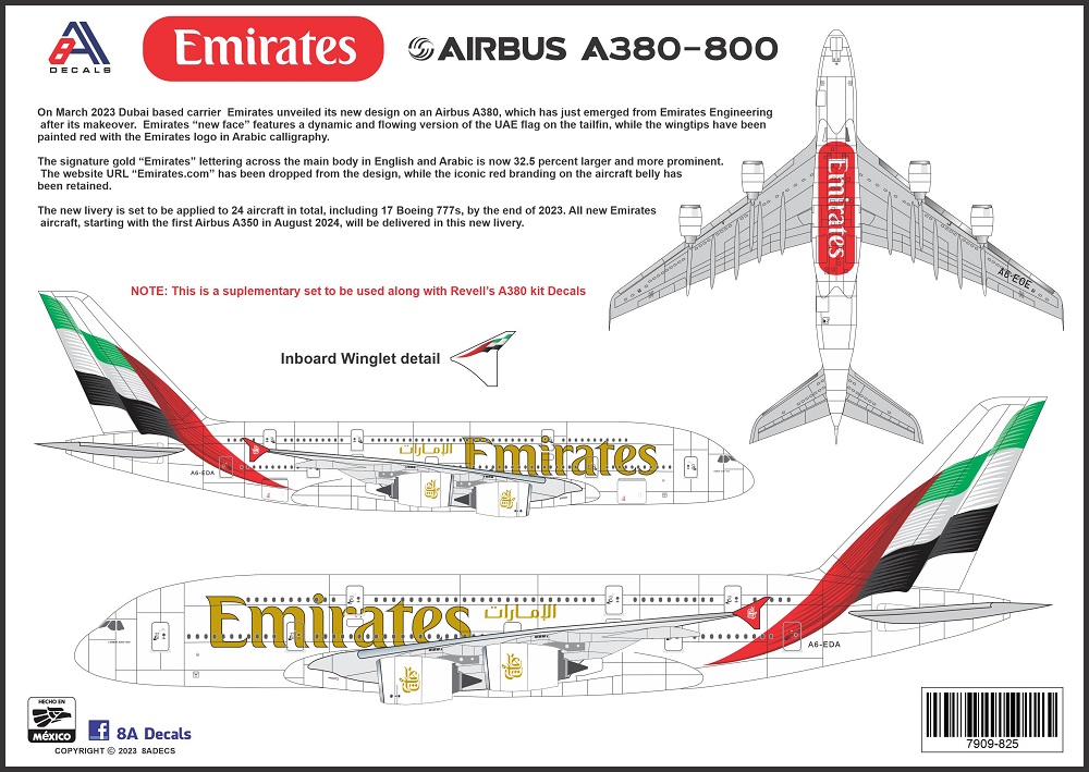 8aDecs.::.Decals Catalogue EMIRATES AIRBUS-A380 2023 COLORS DECALSET