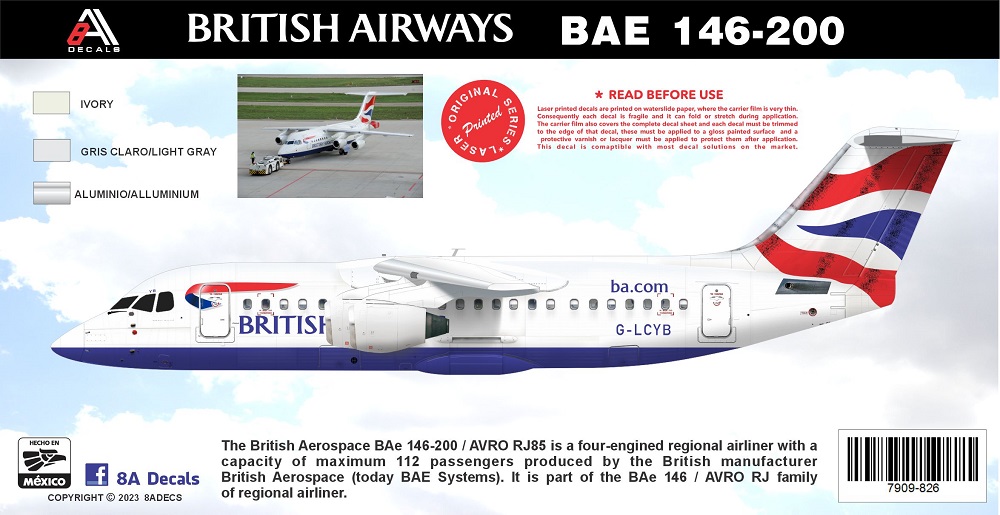 8aDecs.::.Decals Catalogue BRITISH AIRWAYS BAE 146-200 DECALSET