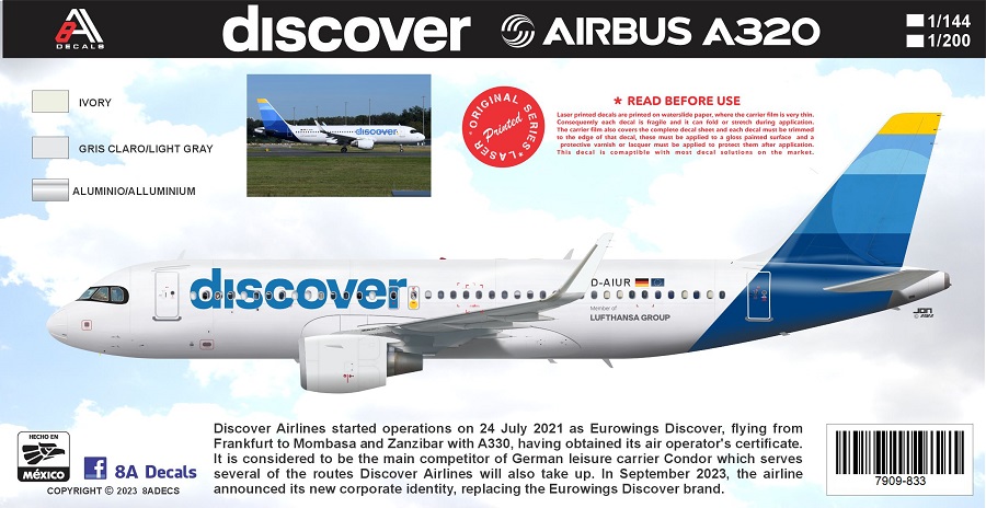 8aDecs.::.Decals Catalogue DISCOVER AIRLINES AIRBUS A320 DECALSET