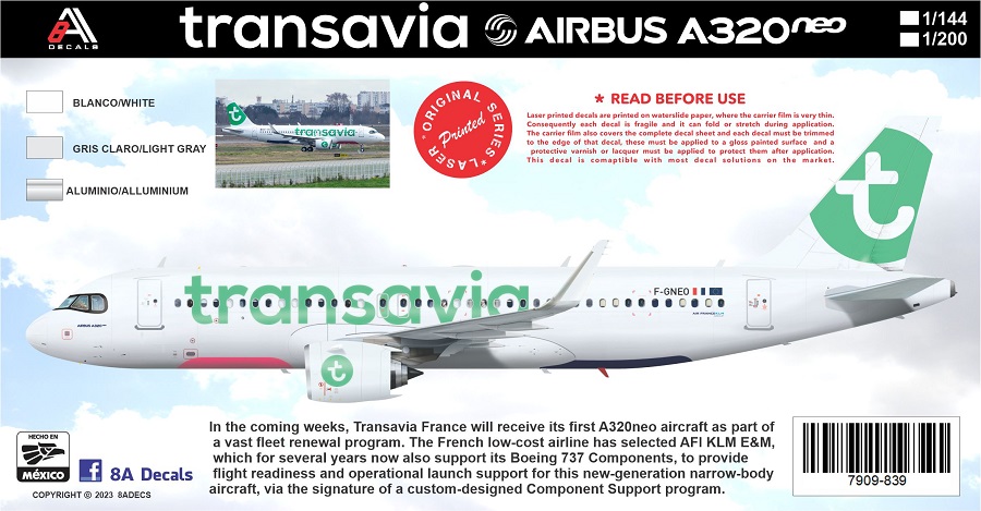 8aDecs.::.Decals Catalogue TRANSAVIA FRANCE A320 NEO DECALSET