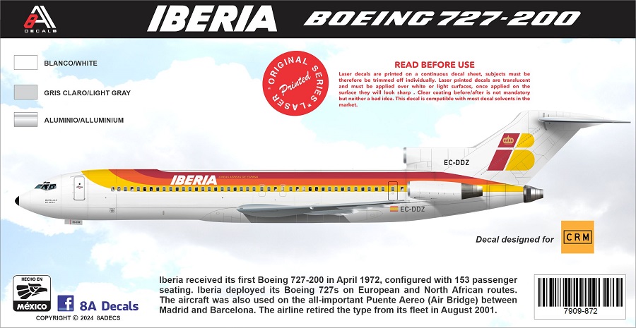 8aDecs.::.Decals Catalogue IBERIA BOEING 727-200 1990S DECALSET