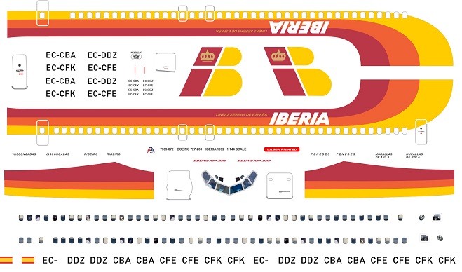 8aDecs.::.Decals Catalogue IBERIA BOEING 727-200 1990S DECALSET
