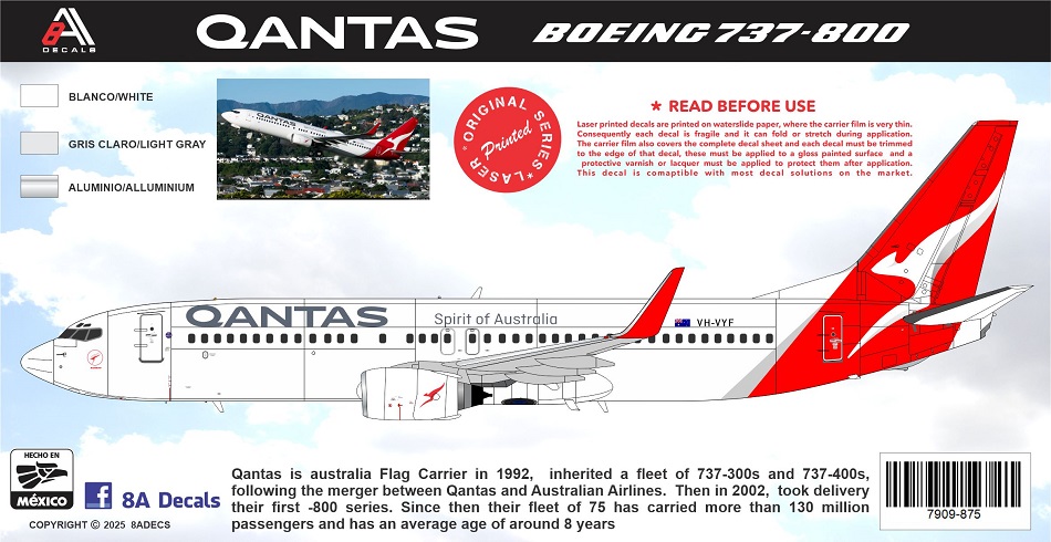 8aDecs.::.Decals Catalogue QANTAS 2016 BOEING 737-800 DECALSET
