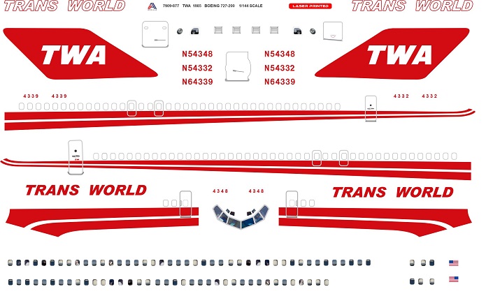 8aDecs.::.Decals Catalogue TRANSWORLD AIRLINES BOEING 727-200 DECALSET