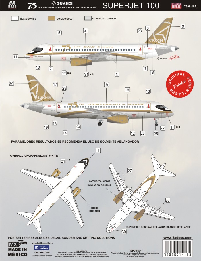 8aDecs.::.Decals Catalogue Sukhoi 75 Anniversary SSJ-100