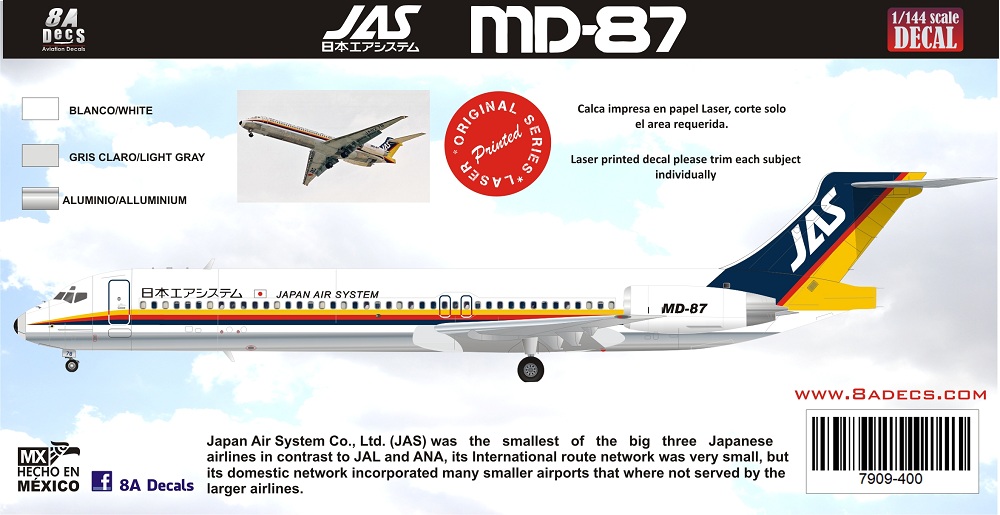 8aDecs.::.Decals Catalogue JAPAN AIR SYSTEM MD-87 DECALSET