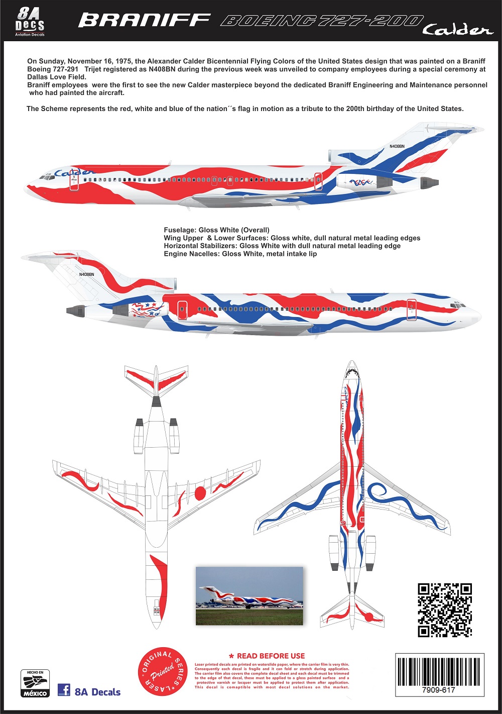 8aDecs.::.Decals Catalogue BRANIFF 727-200 CALDER DECALSET