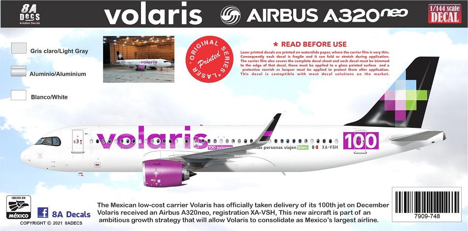 8aDecs.::.Decals Catalogue VOLARIS AIRBUS A320 NEO 100TH AIRCRAFT DECALSET