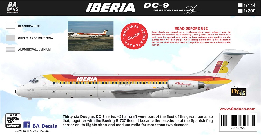 8aDecs.::.Decals Catalogue IBERIA DOUGLAS DC-9 1985 LIVERIE DECALSET
