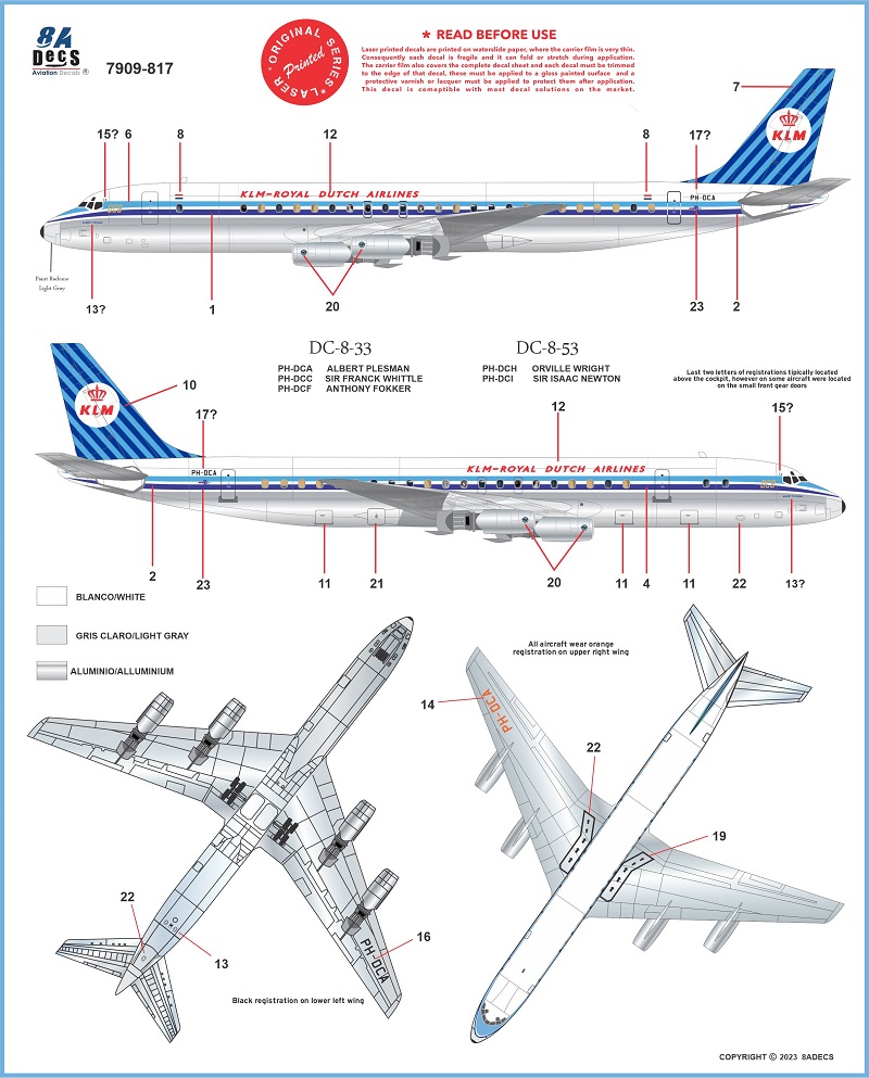 8aDecs.::.Decals Catalogue KLM DOUGLAS DC-8-32 DIAGONAL STRIPE DECAL